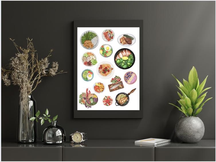 Simple Watercolor Food Assortment Digital Poster - Etsy