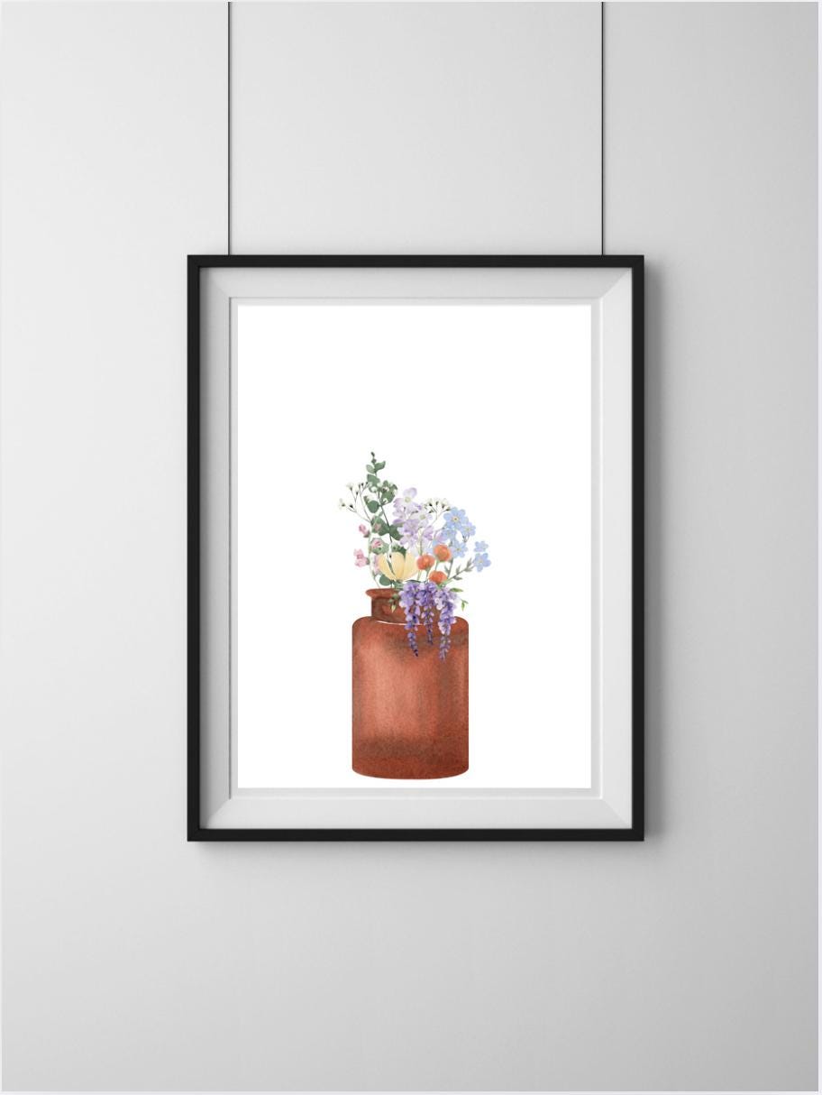 Simple Watercolor Pot of Flowers Digital Poster - Etsy