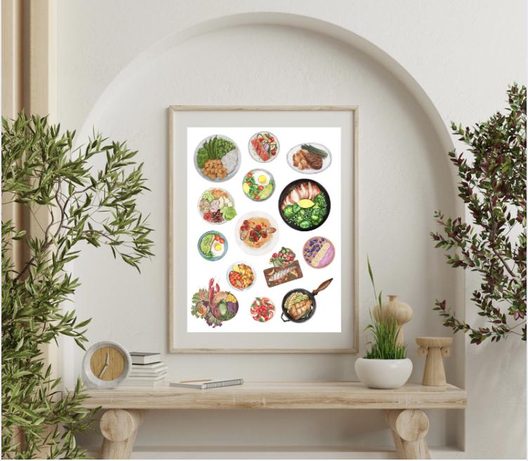 Simple Watercolor Food Assortment Digital Poster - Etsy