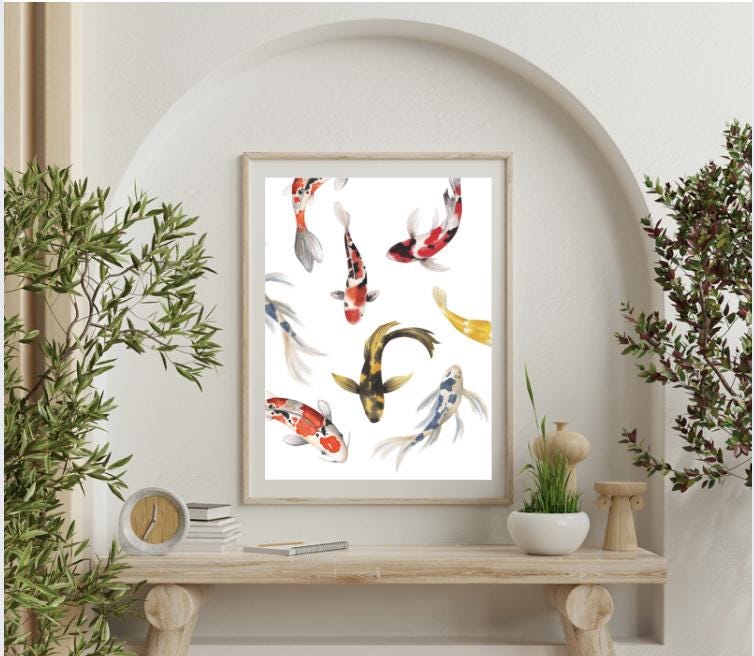 Simple Watercolor Koi Fish Pinterest Digital Poster - Etsy