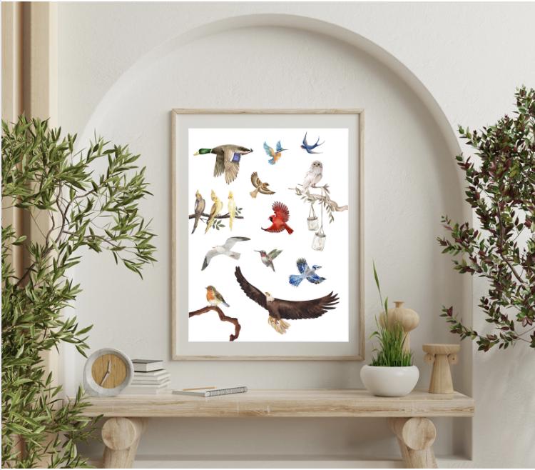 Simple Watercolor Birds Pinterest Digital Poster - Etsy