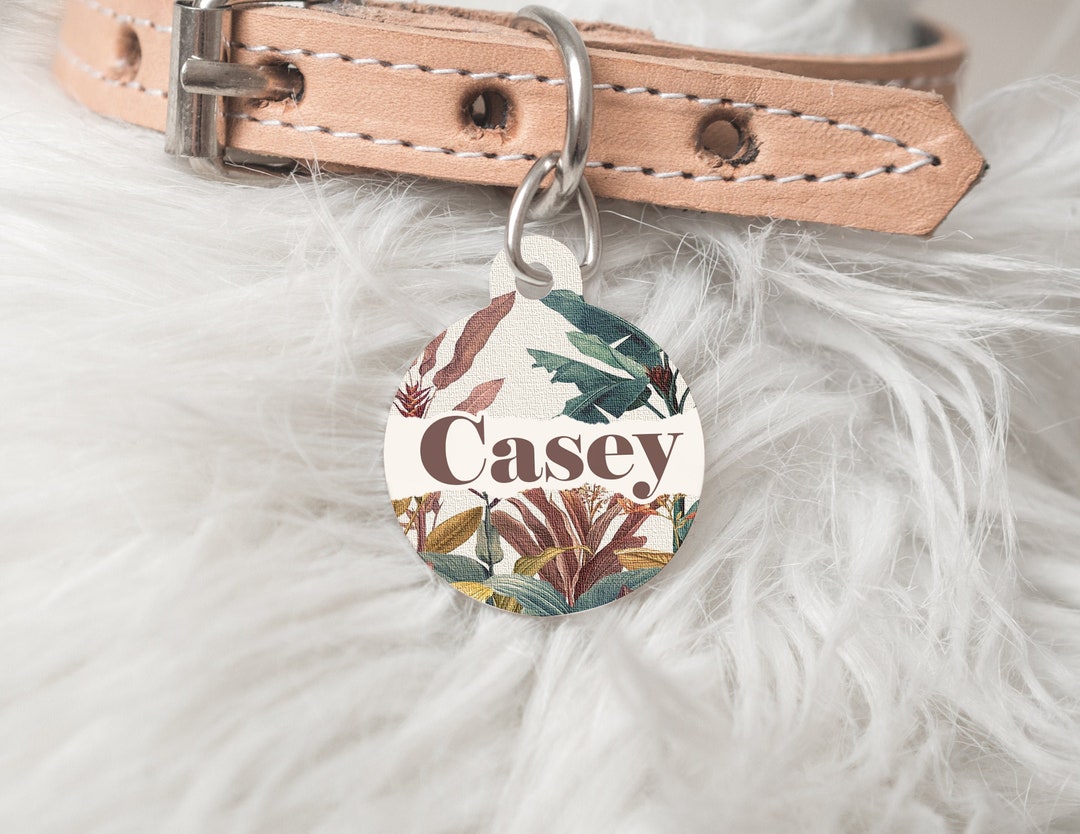 Personalised Dog Cat Pet ID Tag Green & Brown Leaves Double Sided ...