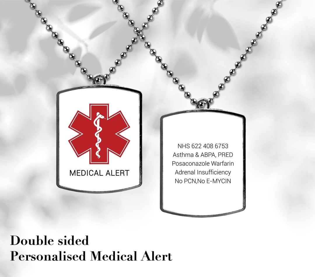 Custom Medical Alert Tag Necklace Dog Tag Medical Emergency Necklace ...