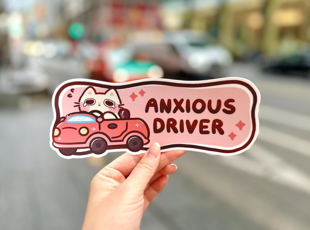 Anxious Driver Bumper Sticker | Car Decal | Crying Cat Driving | Vinyl ...