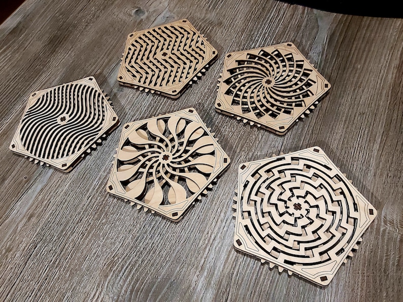 Laser Cut Pentagon Coaster Set, Mechanical Design (svg, Cdr, Dxf, Pdf ...