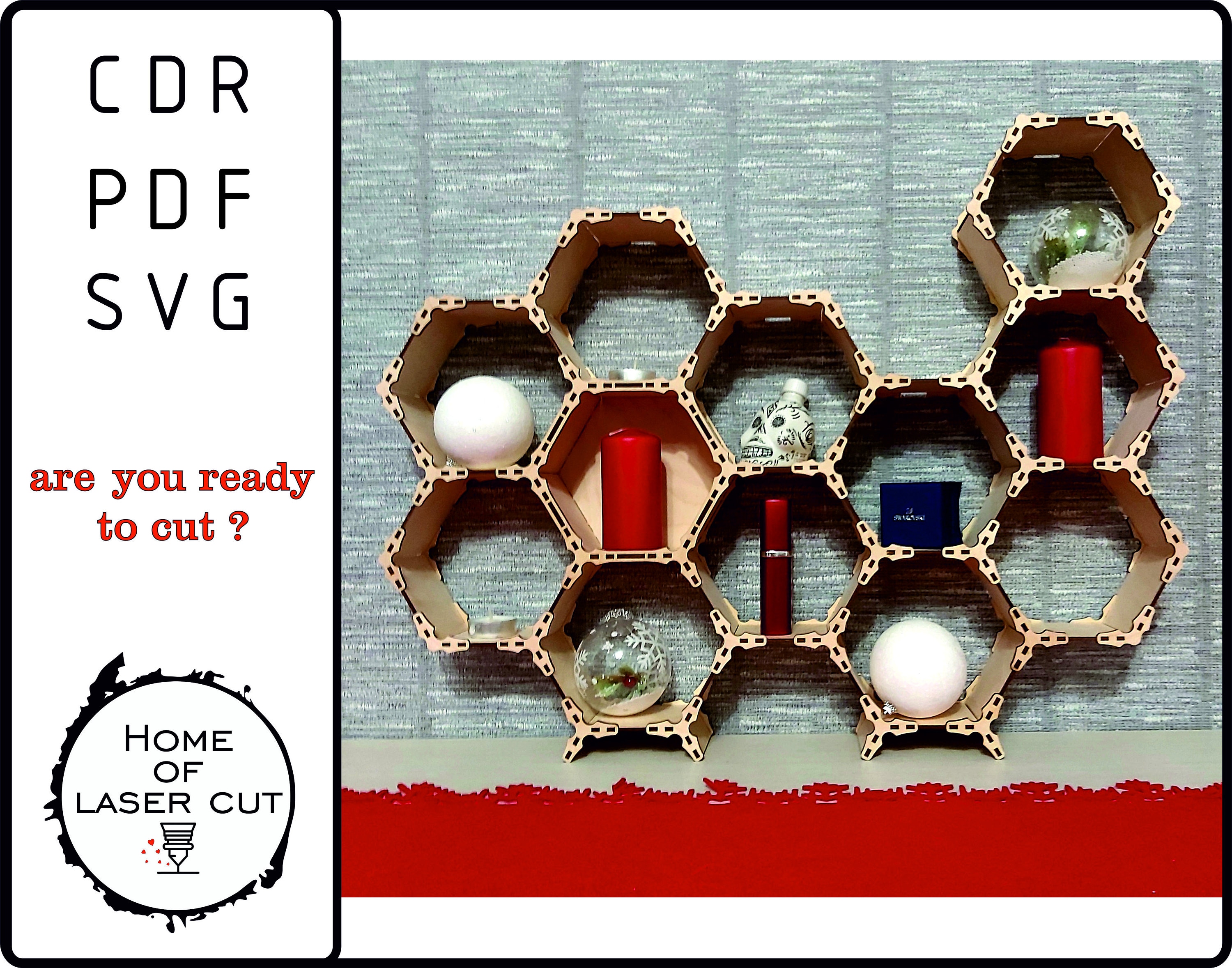 Honeycomb Shelf, Floating Hexagon Cell Shelf, Laser Cut File (svg, Dxf ...