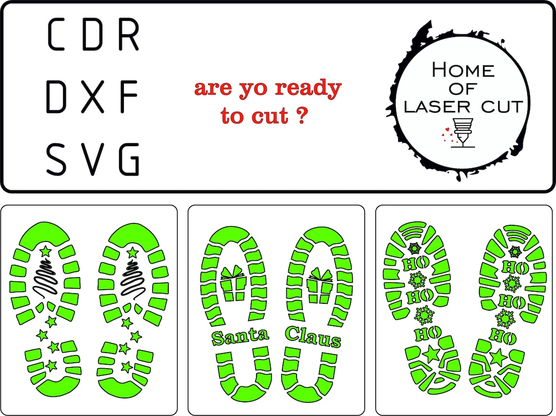 Santa Footprint Svg Dxf Cdr Christmas Footsteps Elf Shoes | Etsy