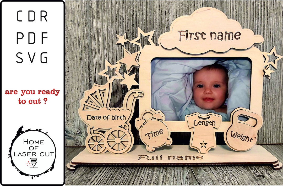 Photo Frame. Child Metrica. Laser Cut Files. Announcement Photo Frame ...