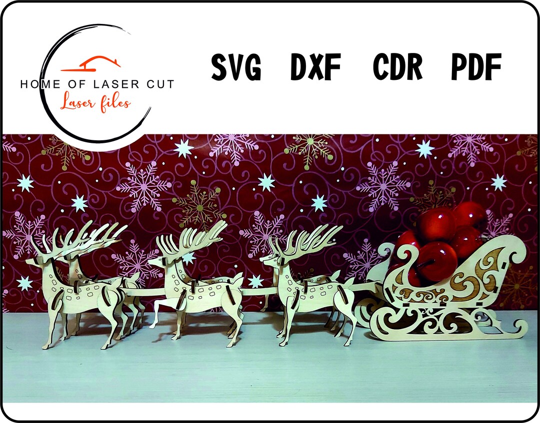 Christmas Sleigh, Christmas Reindeer Svg, Gift Sled, Laser Ready File ...