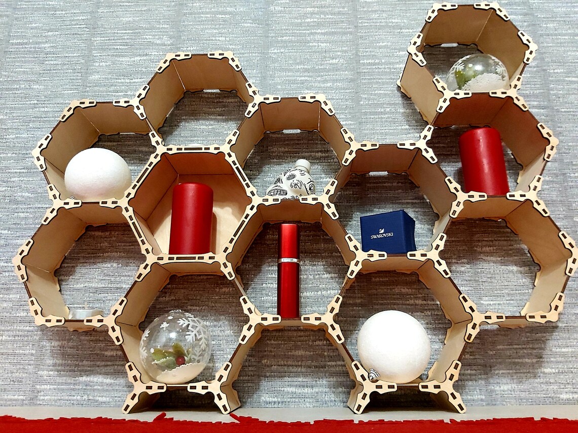 Honeycomb Shelf, Floating Hexagon Cell Shelf, Laser Cut File (svg, Dxf ...