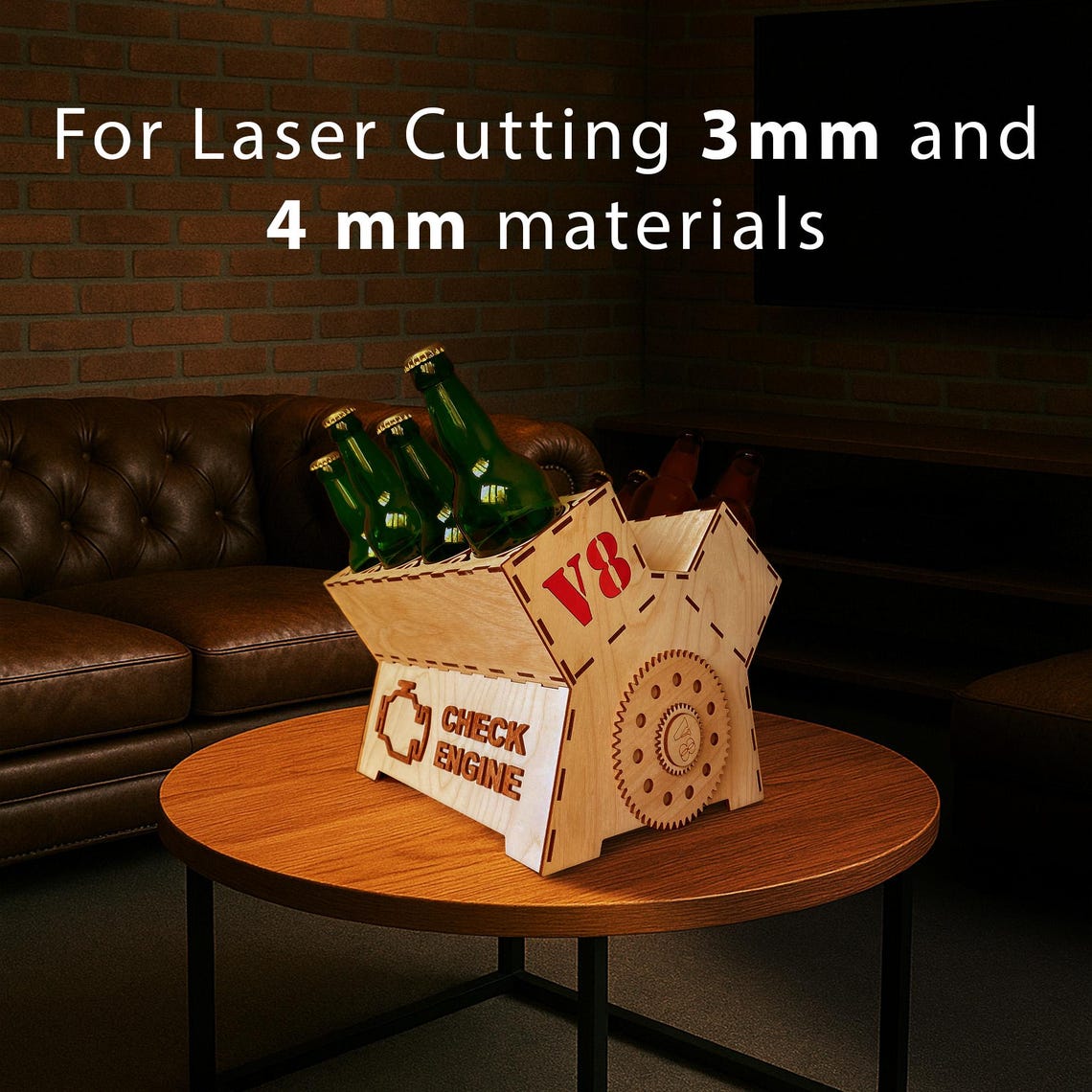 Beer Bottle Holder in the Shape of a V8 Engine, DIY Project for Laser ...