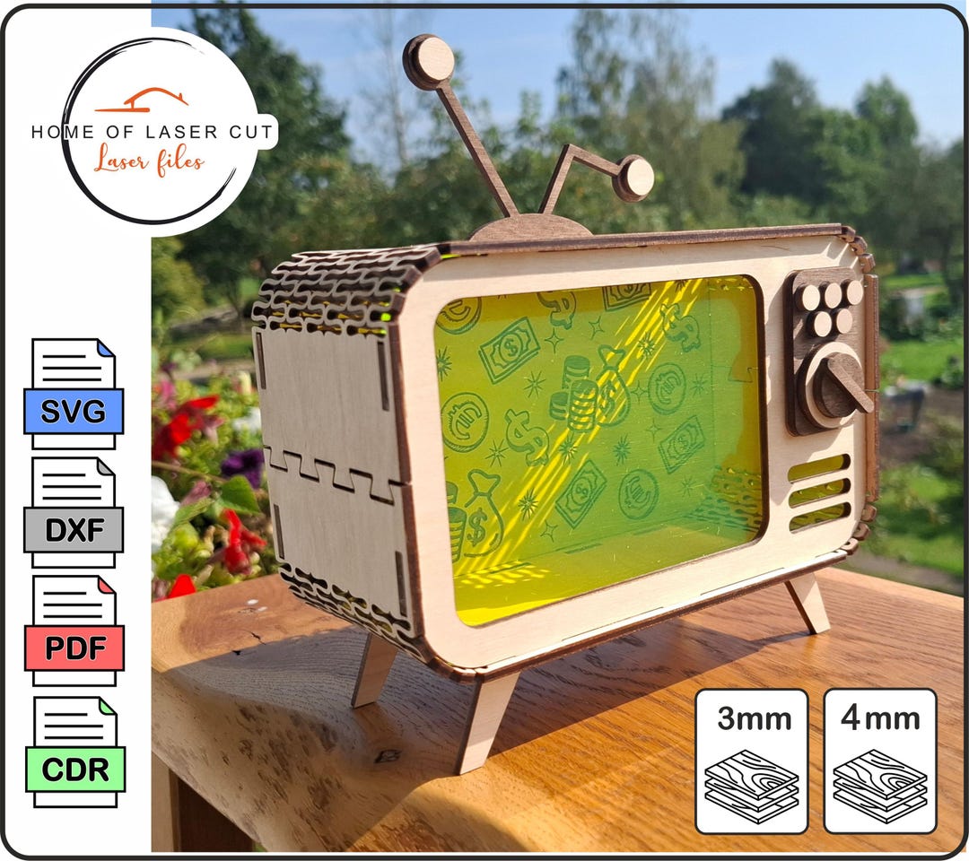 Money Box Like an Old Tv, Laser File for 3mm & 4mm Materials. Svg Dxf ...