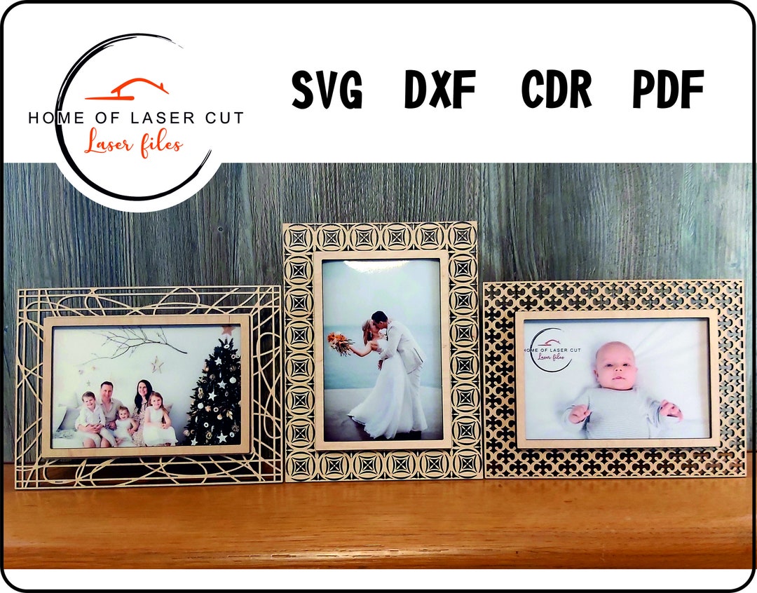 Three Designs Photo Frames, 3mm Material, Svg Cdr Dxf Pdf, Laser Ready ...