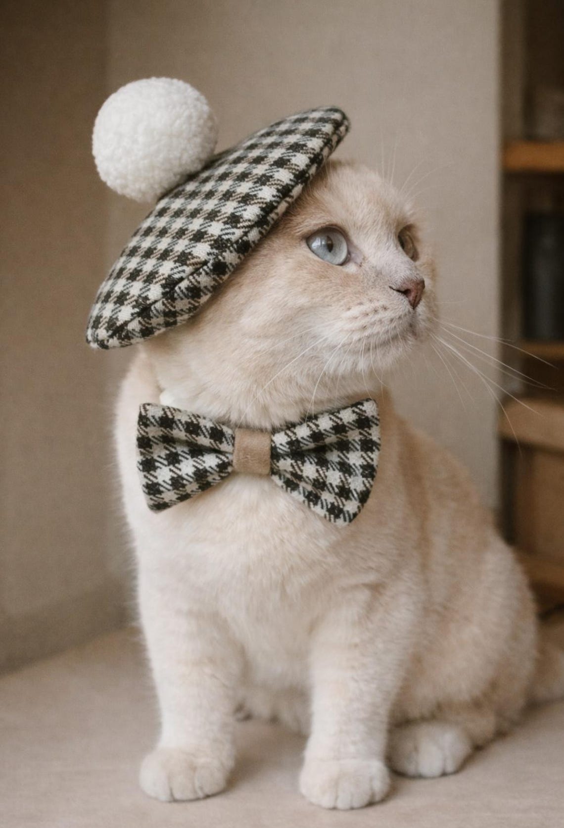 Scottish Tartan Cat Beret and Bow Tie Set: Pet Costume Accessory - Etsy