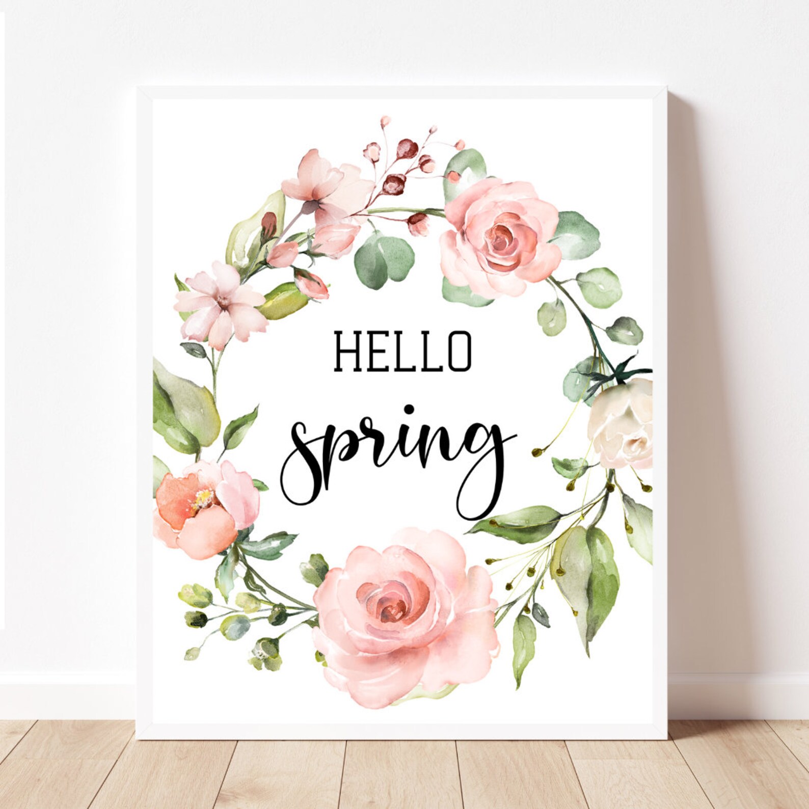Hello Spring Sign Hello Spring Pink Roses Printable Art Instant ...