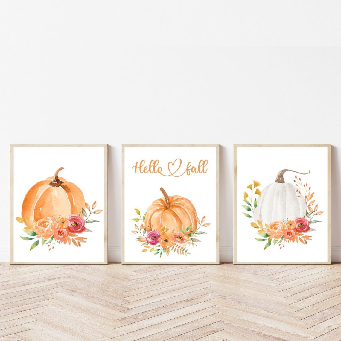 Set of 3fall Prints Watercolor Pumpkins Printable Fall Home - Etsy