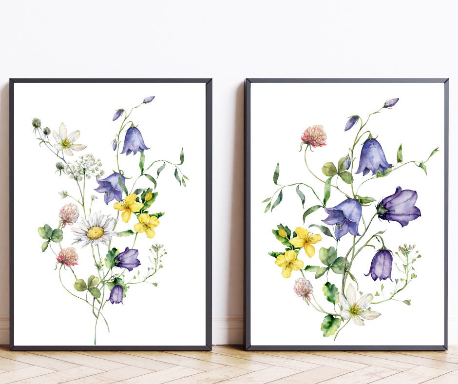 Spring Watercolor Wildflowers Prints Set Botanical Wall Art Printable ...