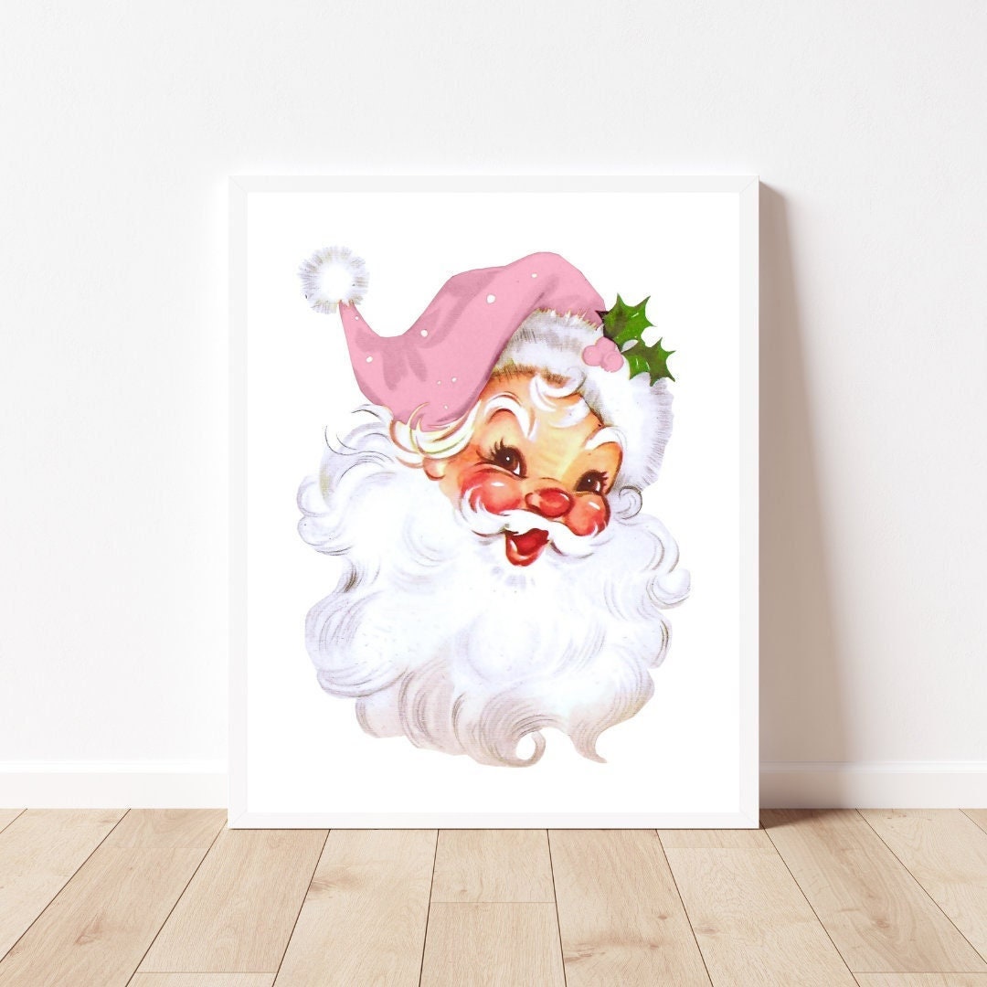 Santa Print 8x10 11x14 16x20 Vintage Santa Print Pink Christmas ...