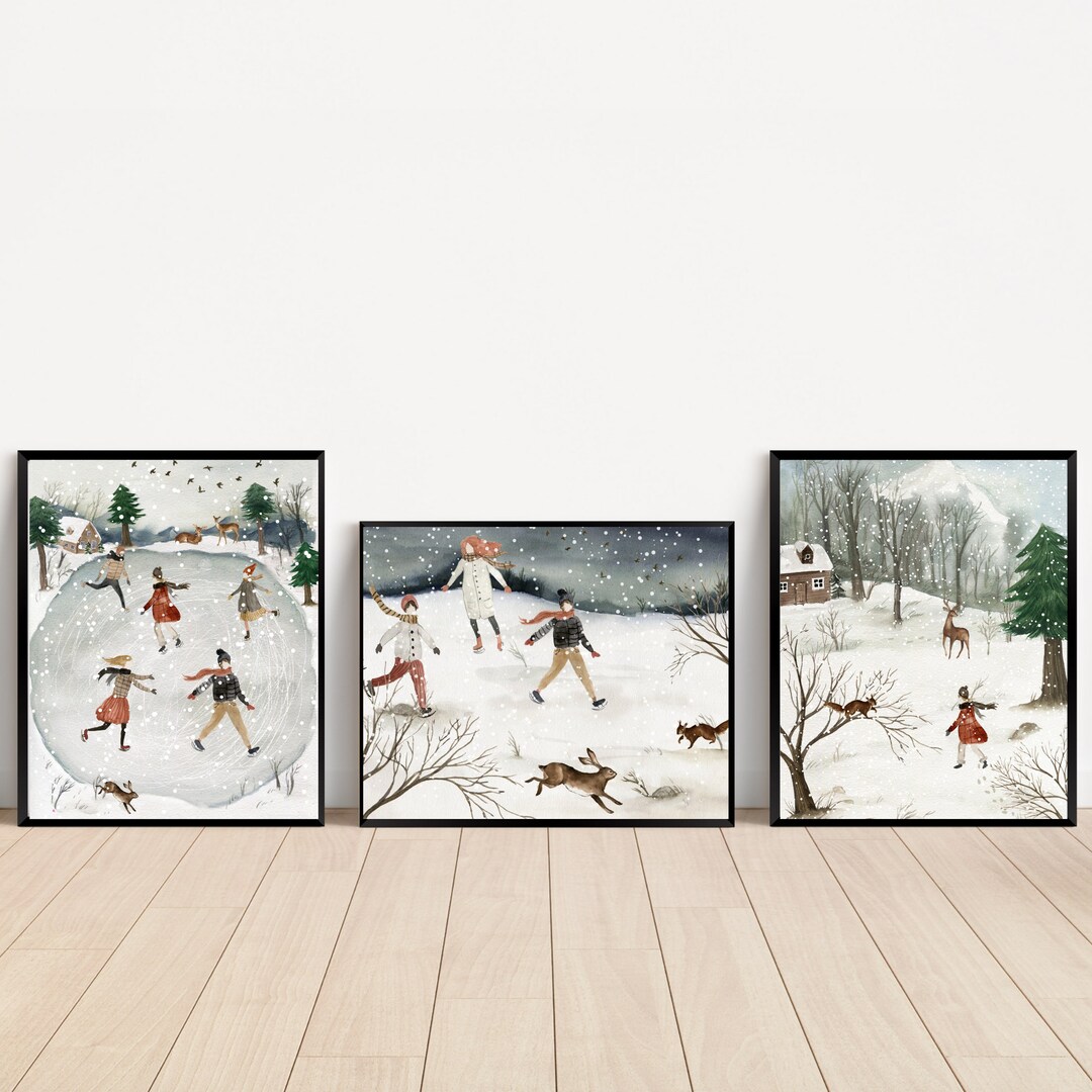 Ice Skating Christmas Prints Download Winter Wall Art Print Holiday ...