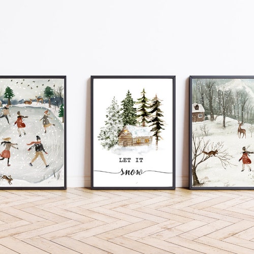 Set of 3 Winter Wall Art Ice Skating Winter Prints Download - Etsy