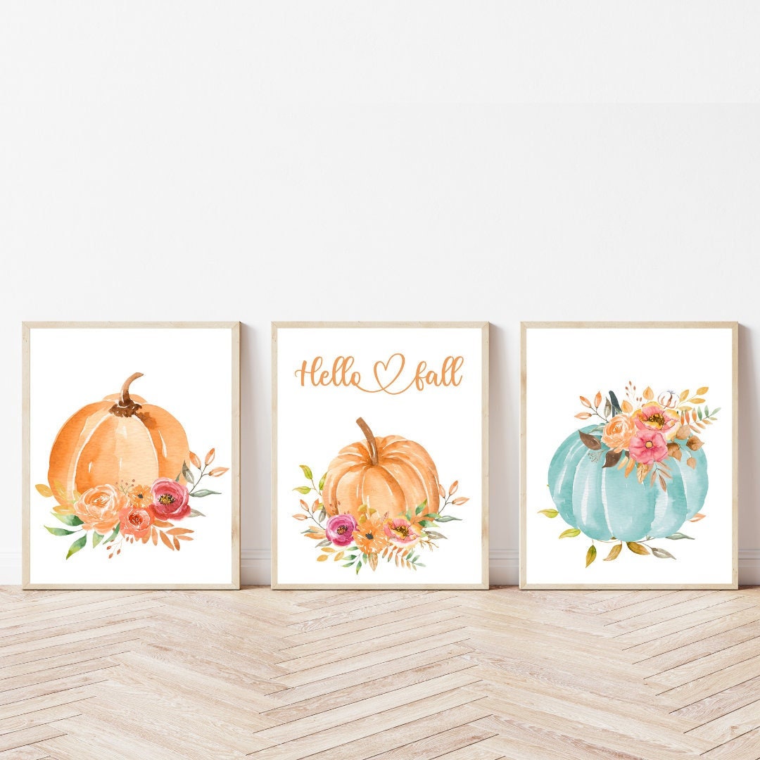 Set of 3 Fall Prints Watercolor Pumpkins Printable Fall Decor Pumpkin ...