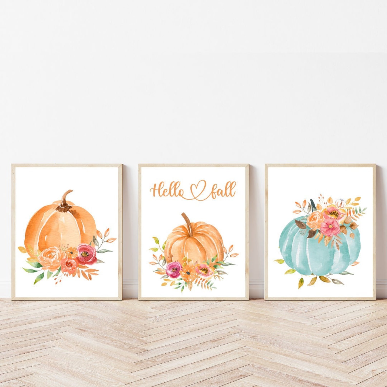 Set of 3 Fall Prints Watercolor Pumpkins Printable Fall Decor - Etsy