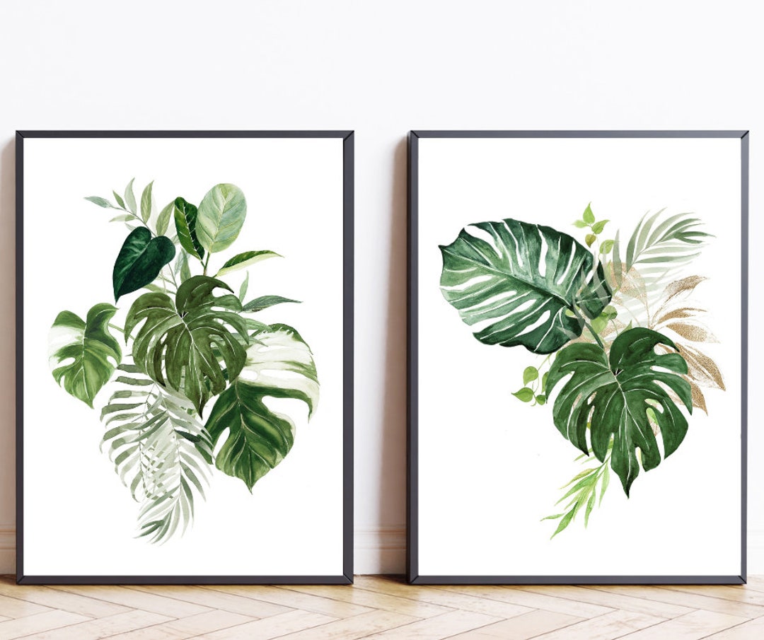 Monstera Leaves Print Set of 2 Watercolor Monstera Print Monstera ...