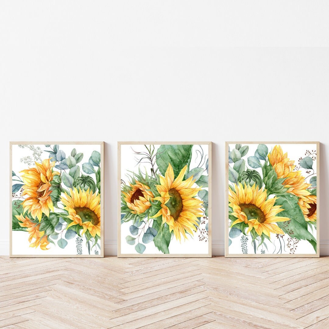 Sunflower Decor Sunflower Prints Set of 3 Sunflower Wall Art Sunflower ...