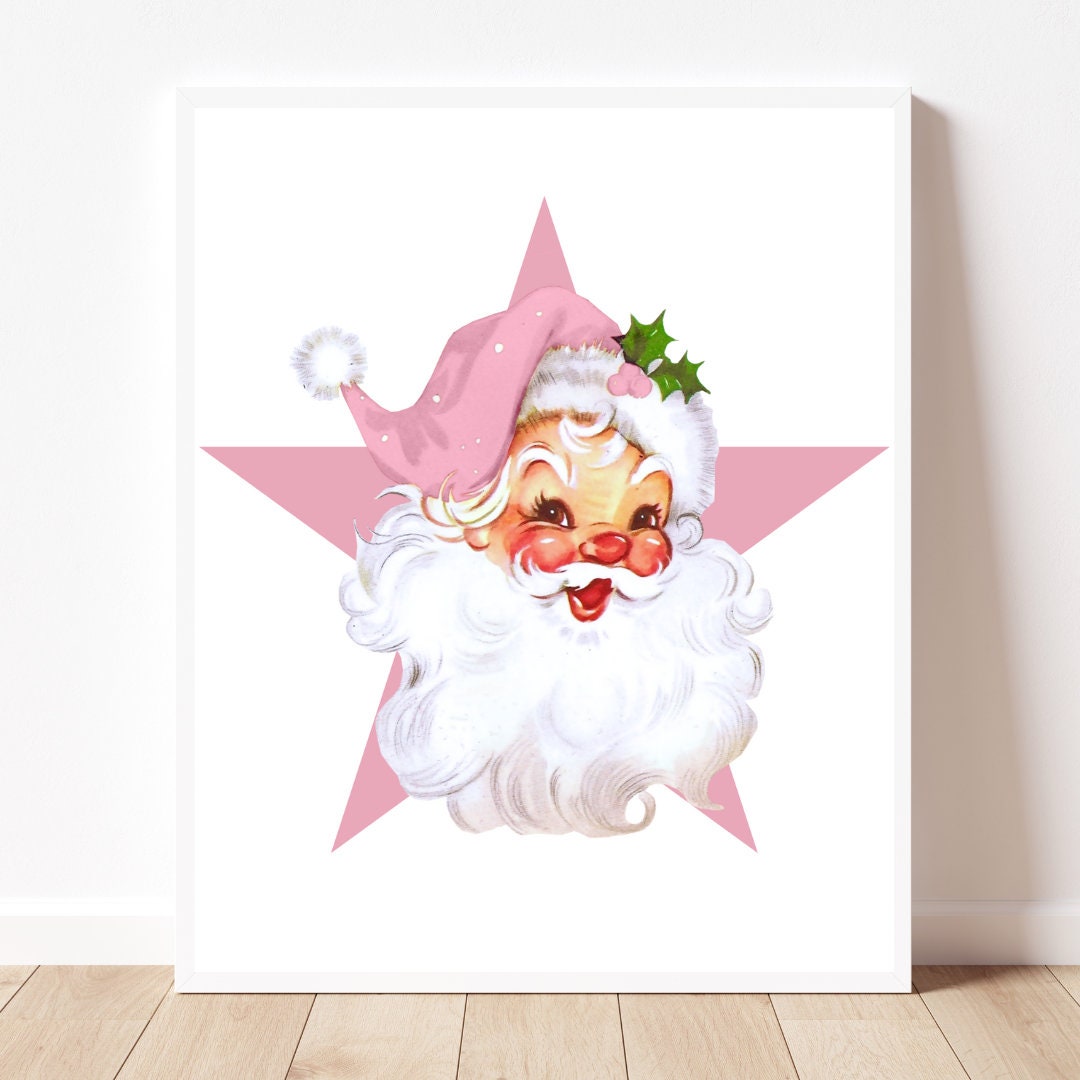 Pink Santa Sublimation Design Santa Star Png Pink Retro Santa Png Santa ...
