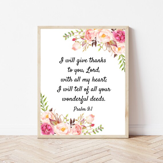 Psalm 9 Thanksgiving Bible Verse Print Art Art & Collectibles Prints ...
