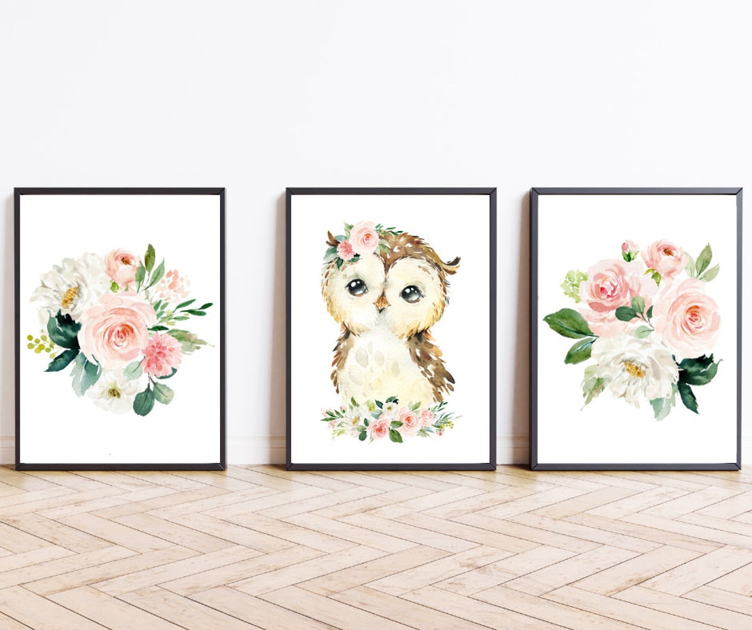 Owl Set of 3 Prints Owl Nursery Wall Art Kids Room Decor Baby Girl ...