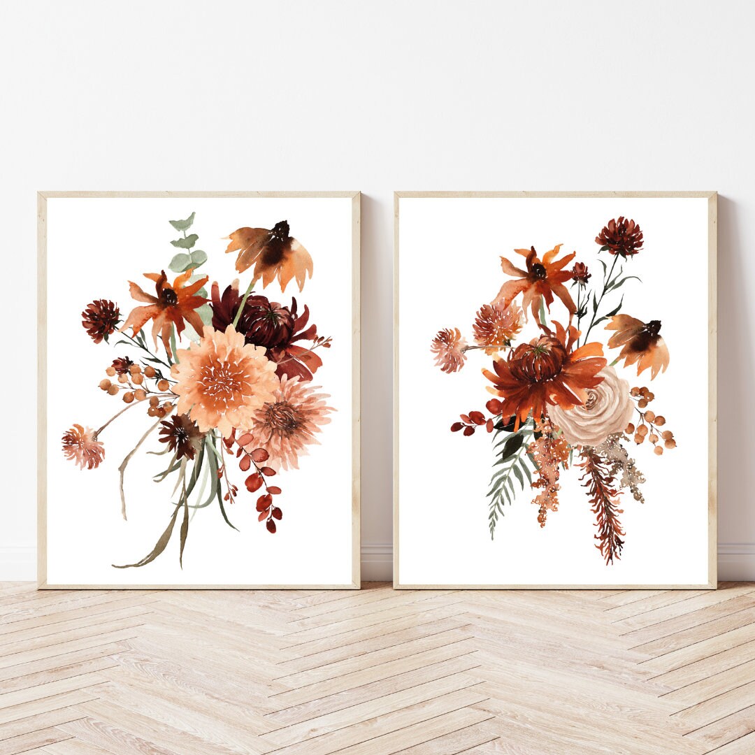 Watercolor Fall Flower Print Fall Printable Wall Art Fall Bouquet ...