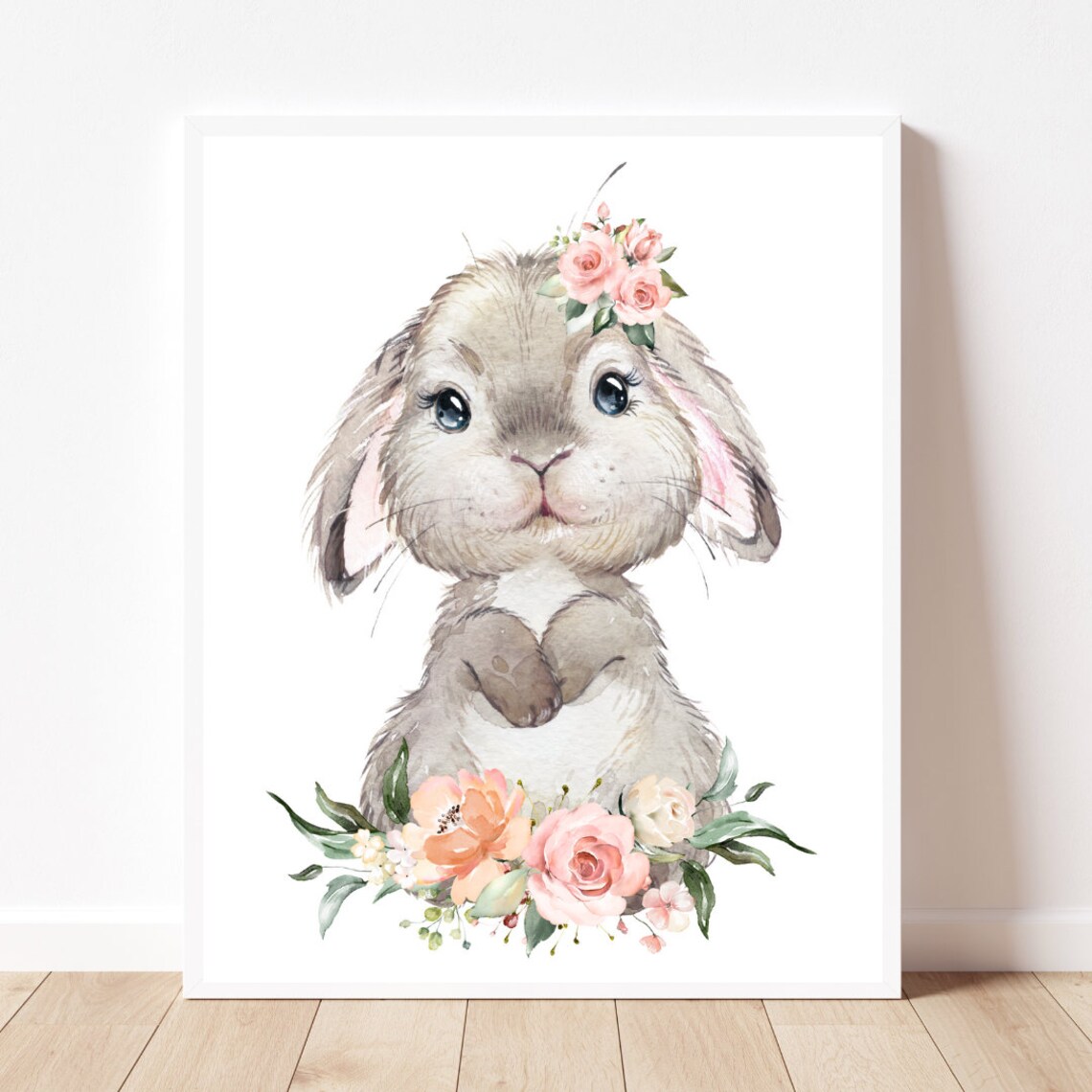 Set of 3 Bunny Prints Bunny Print Nursery Wall Art Bunny With Floral ...