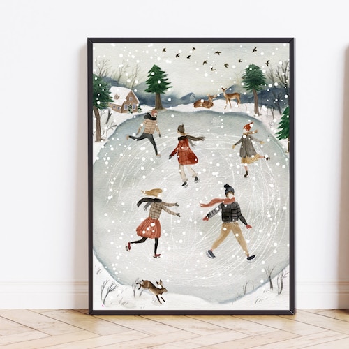 Set of 3 Winter Wall Art Ice Skating Winter Prints Download - Etsy