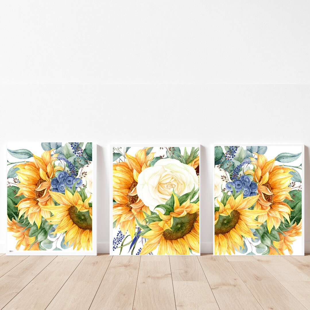 Sunflower Print Wall Art Sunflower Print Set of 3 Sunflower Art Print ...