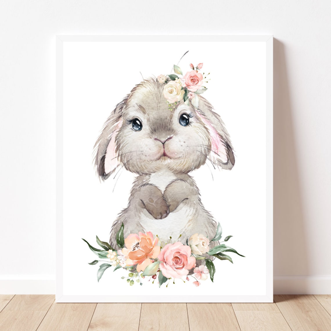 Set of 2 Bunny Prints Bunny Print Nursery Art Bunnies With Pink Flowers ...