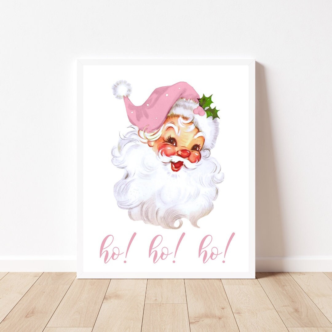 Santa Print Ho Ho Ho Printable Vintage Santa Print Pink Christmas ...