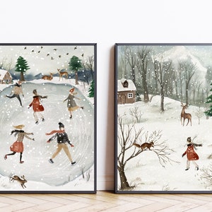 Set of 2 Winter Prints Ice Skating Winter Prints Download Christmas ...