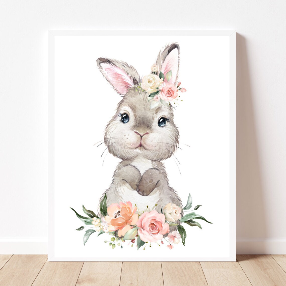 Set of 2 Bunny Prints Bunny Print Nursery Art Bunnies With Pink Flowers ...