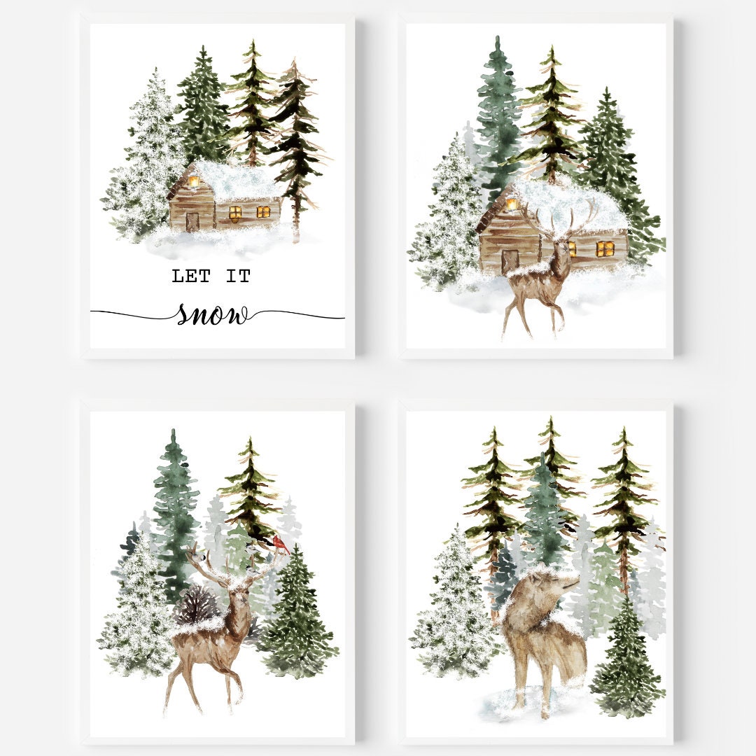 Christmas Prints Set of 4 Winter Print Winter Art Print Snow Prints ...