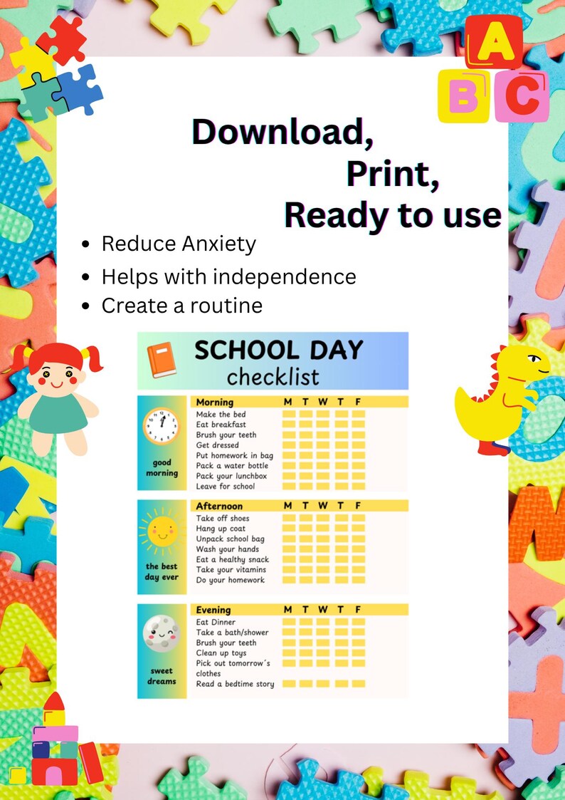 Back to School Checklist for Kids - Printable Kids Responsibility Chart ...