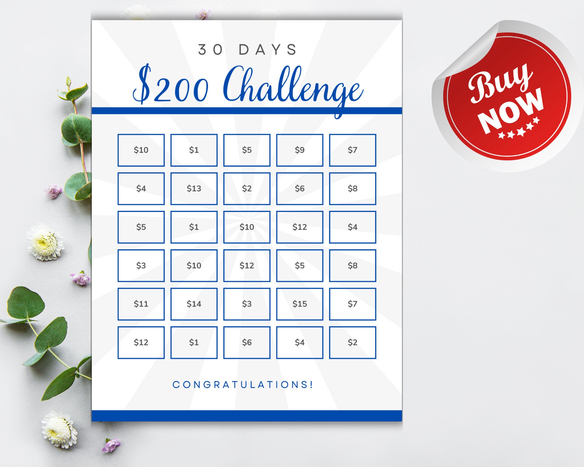 200 DOLLAR SAVING CHALLENGE, Printable 200 Dollar Savings Challenge ...