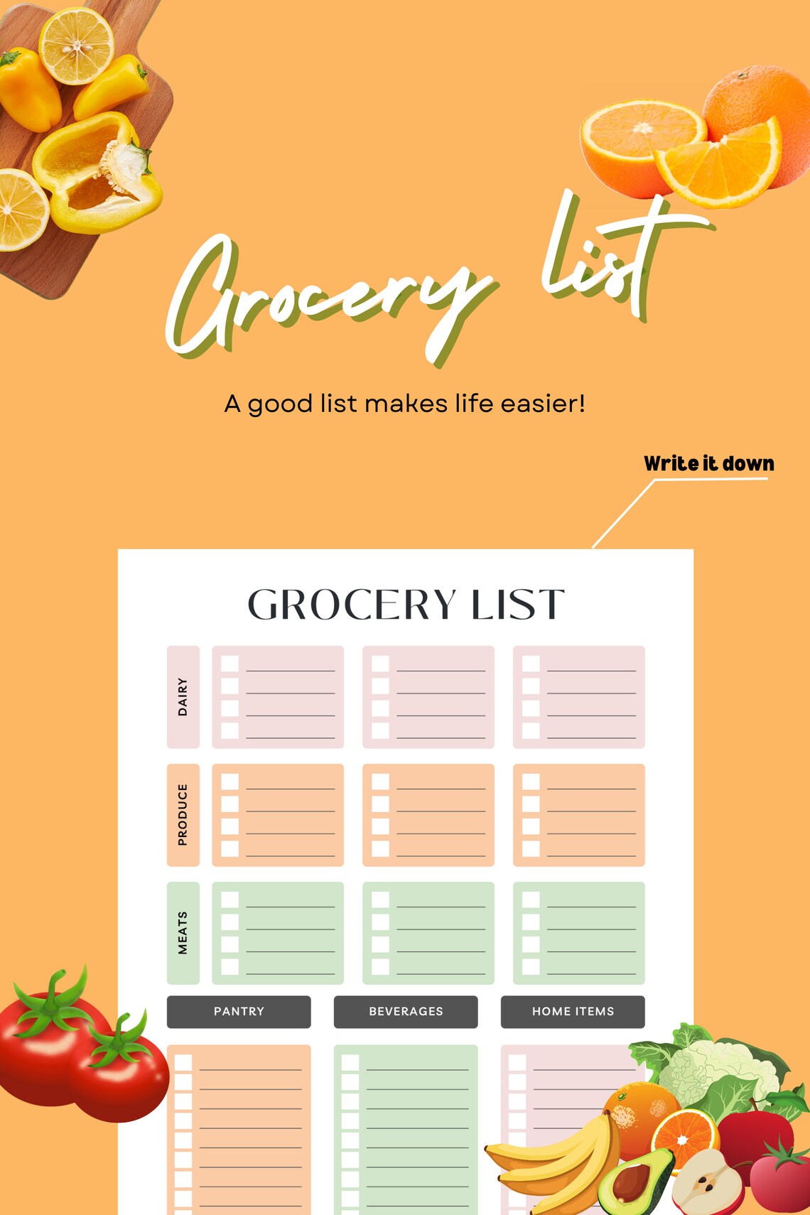 Grocery List Digital Download, Meal Planner, Bonus Item, Instant PDF ...