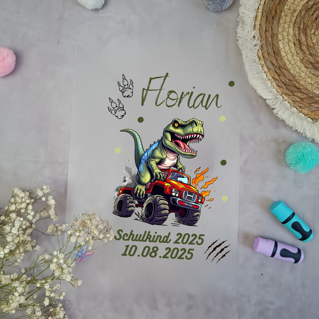 Iron-on Image Monster Truck T Rex for School Cone With Name A4 - Etsy UK