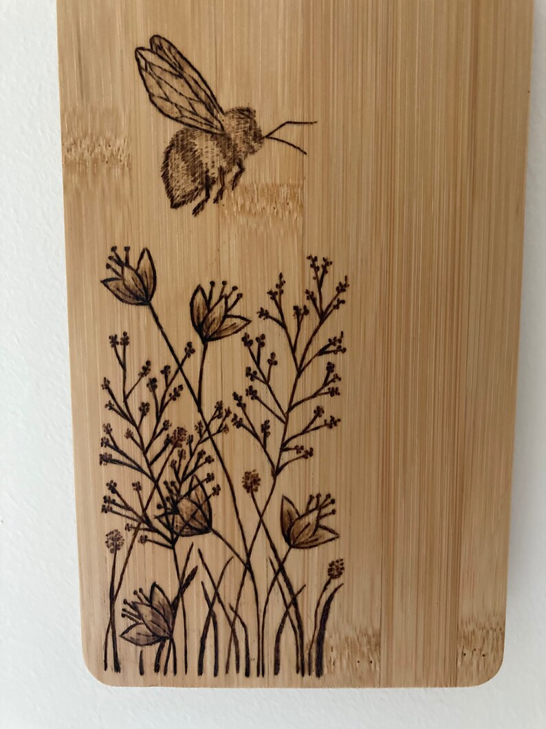 Bee & Spring Design Serving Board. Pyrography by Hand, Home Gift ...