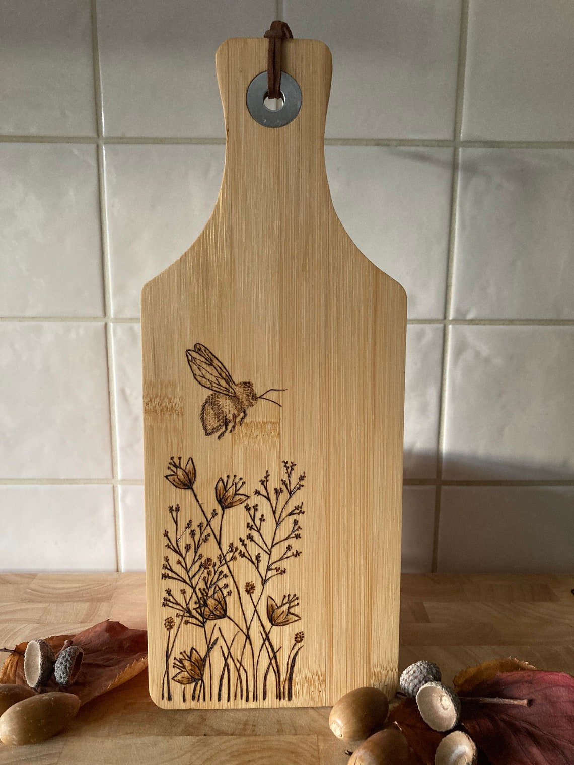 Bee & Spring Design Serving Board. Pyrography by Hand, Home Gift ...
