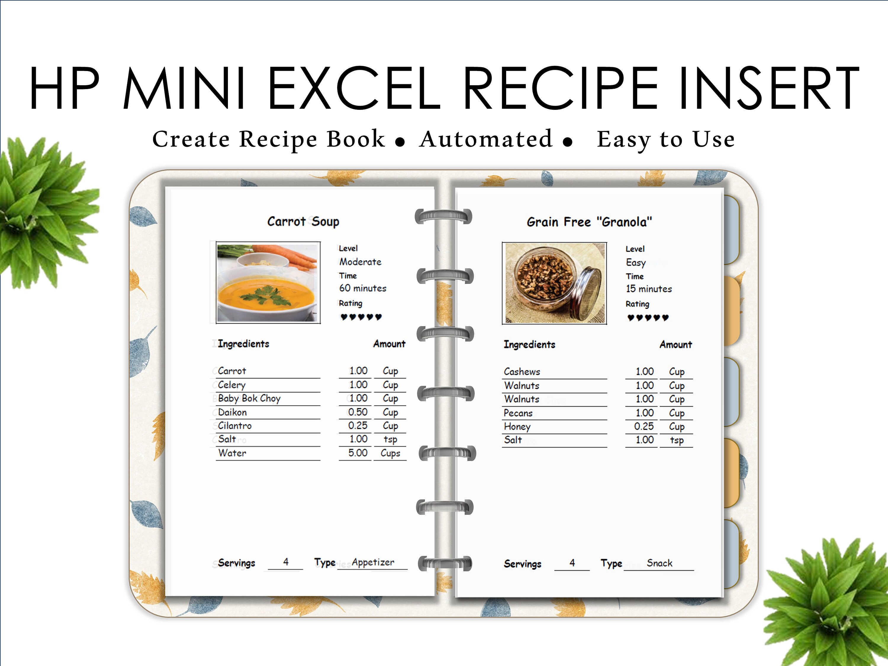 HP Mini Recipe Template - Excel Automated - Etsy