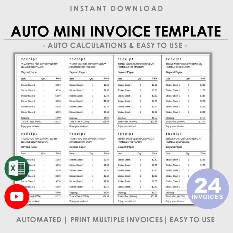 Automated Mini Invoice Template - Etsy