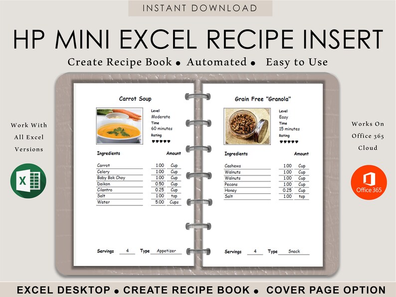 HP Mini Recipe Template Excel Automated - Etsy