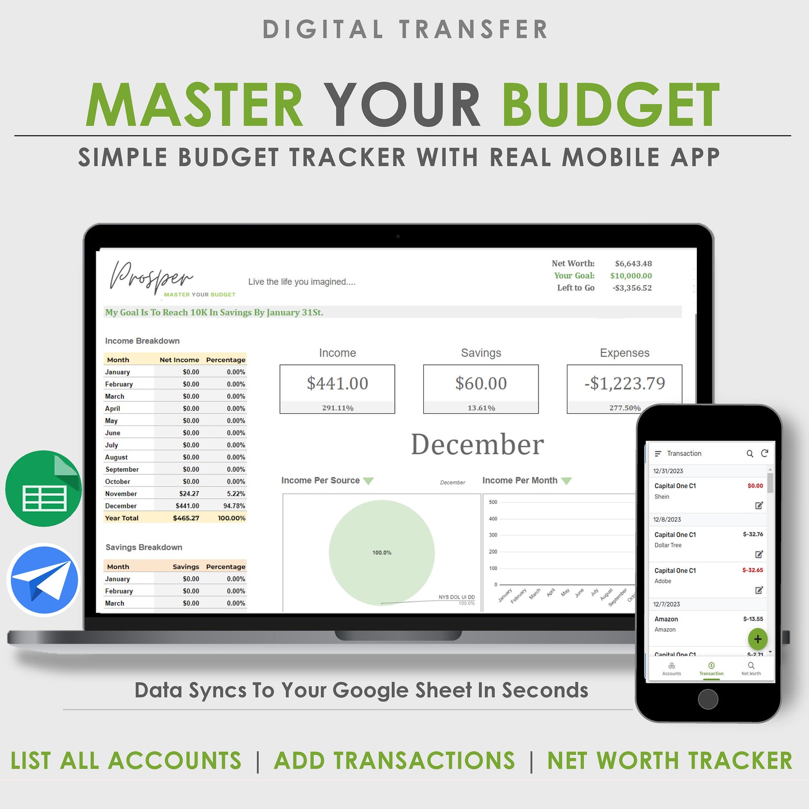 Master Your Budget - Dashboard and App - Update Google Sheet From Real ...